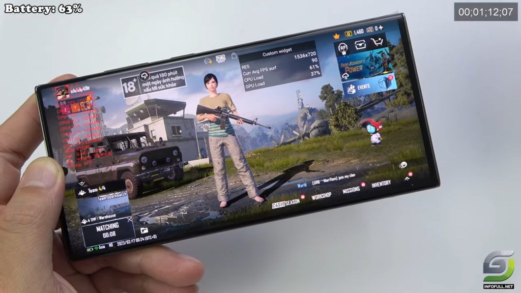 Samsung Galaxy S23 Ultra Test game PUBG Ultra 90 FPS - GSM FULL INFO